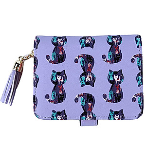 LIUCM Women Wallet Cute Tassel Cartoon Cat Printing Coin Female Card Holder Girl Purse Violet