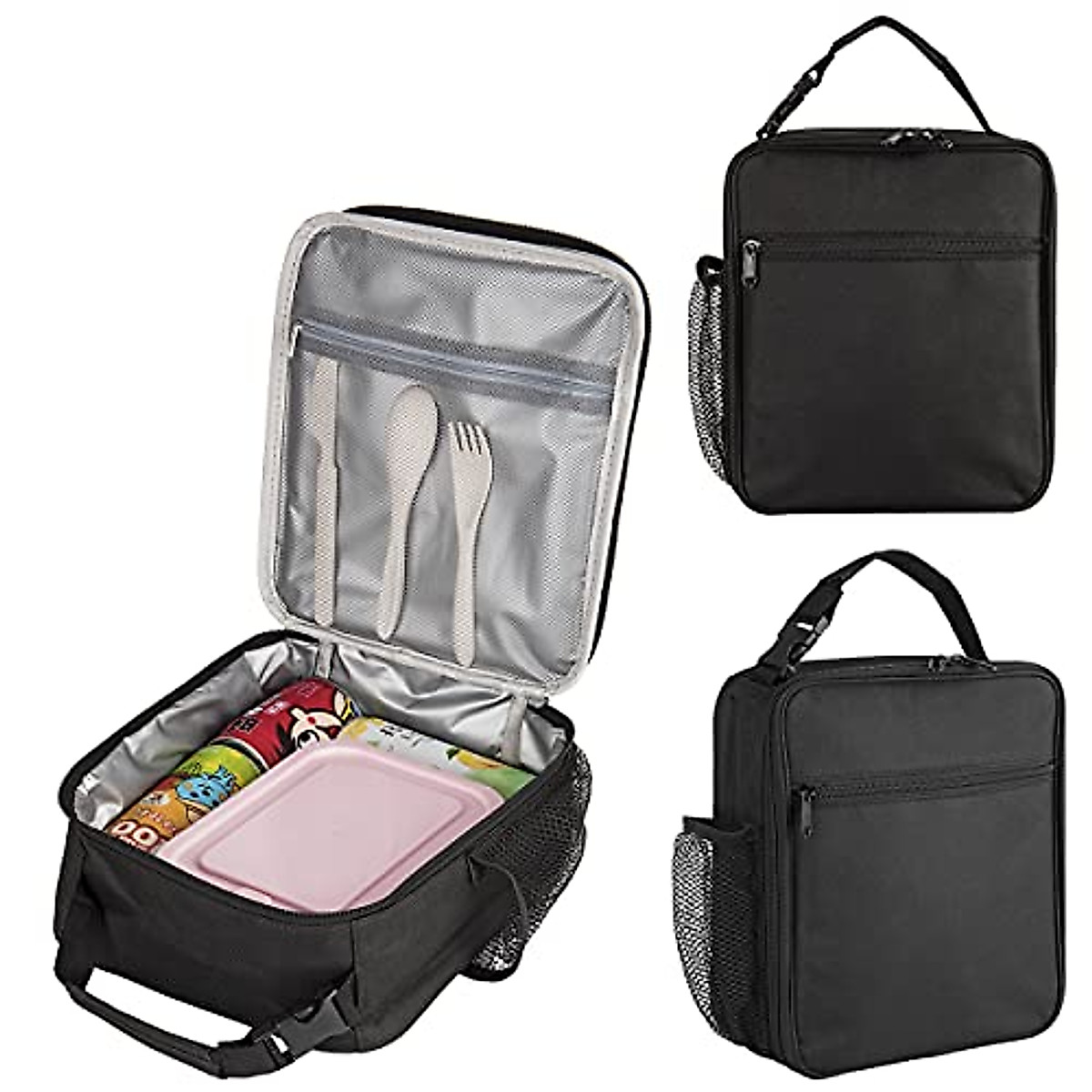 LivingAid Insulated Lunch Bag for Men Women Adults with Flatware Set, Portable Small Reusable Lunch Box Container for Office, Outdoors, On the Go