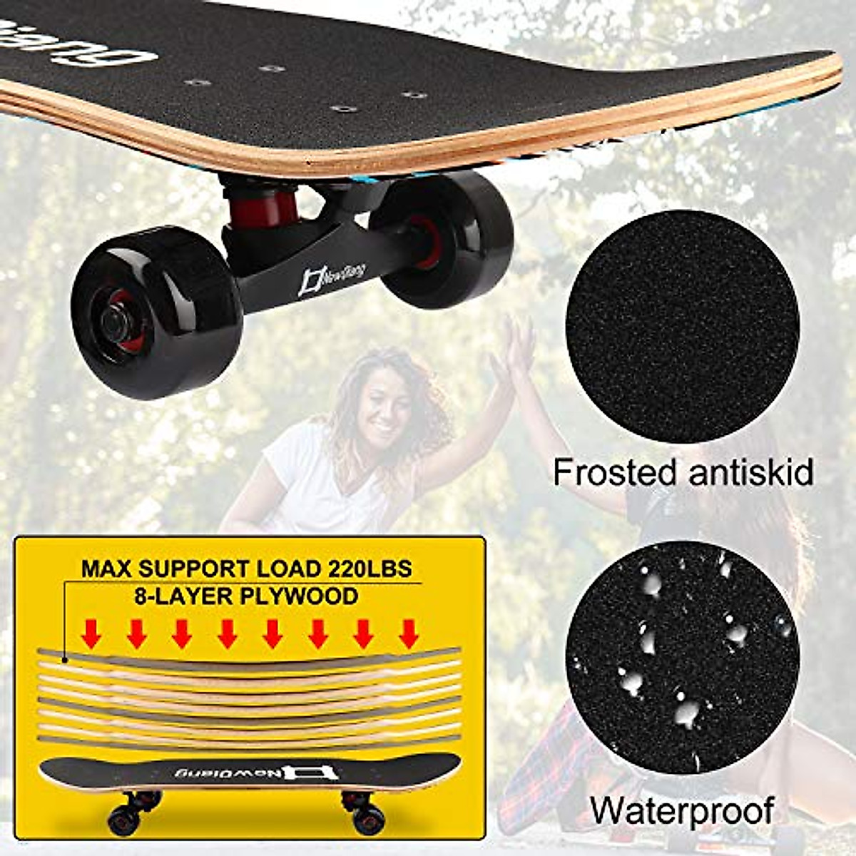 Skateboard Complete, 31" x 8" Double Kick Concave Pro Skateboards for Trick, Freestyle, Carving and Cruising with All-in-one T-Tool