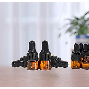 AGENIZ 50PCS Amber Glass Dropper Bottles 1ml Mini Essential Oil Dropper Bottles Glass Vials with Glass Eye Dropper for Travel Sample Vials