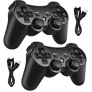 JINHOABF Wireless Controller for PS3 Controller,Built-in Dual Vibration Gamepad Compatible for Playstation 3,with Charger Cable (Black 2 PACK)
