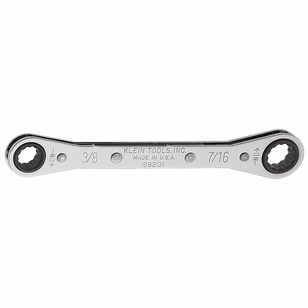 Klein Tools 68201 Ratcheting Box Wrench, Made in USA, 3/8-Inch x 7/16-Inch with Reverse Ratcheting and Chrome Plated Finish