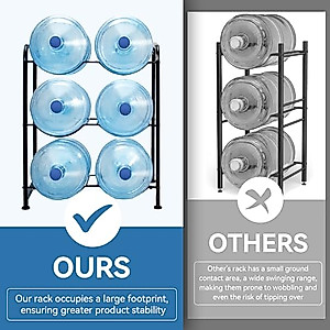 UMORNING 5 Gallon Water Bottle Holder, 3-Tier Water Cooler Jug Rack for 6 Bottles Heavy Duty Detachable Kitchen Organization and Storage Shelf, Black