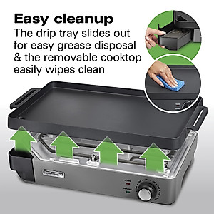 Hamilton Beach Professional Cast Iron Indoor Electric Grill & Griddle, 10" x 16" Preseasoned Cooking Surface, Adjustable Temperature up to 450° F, Black (38560)