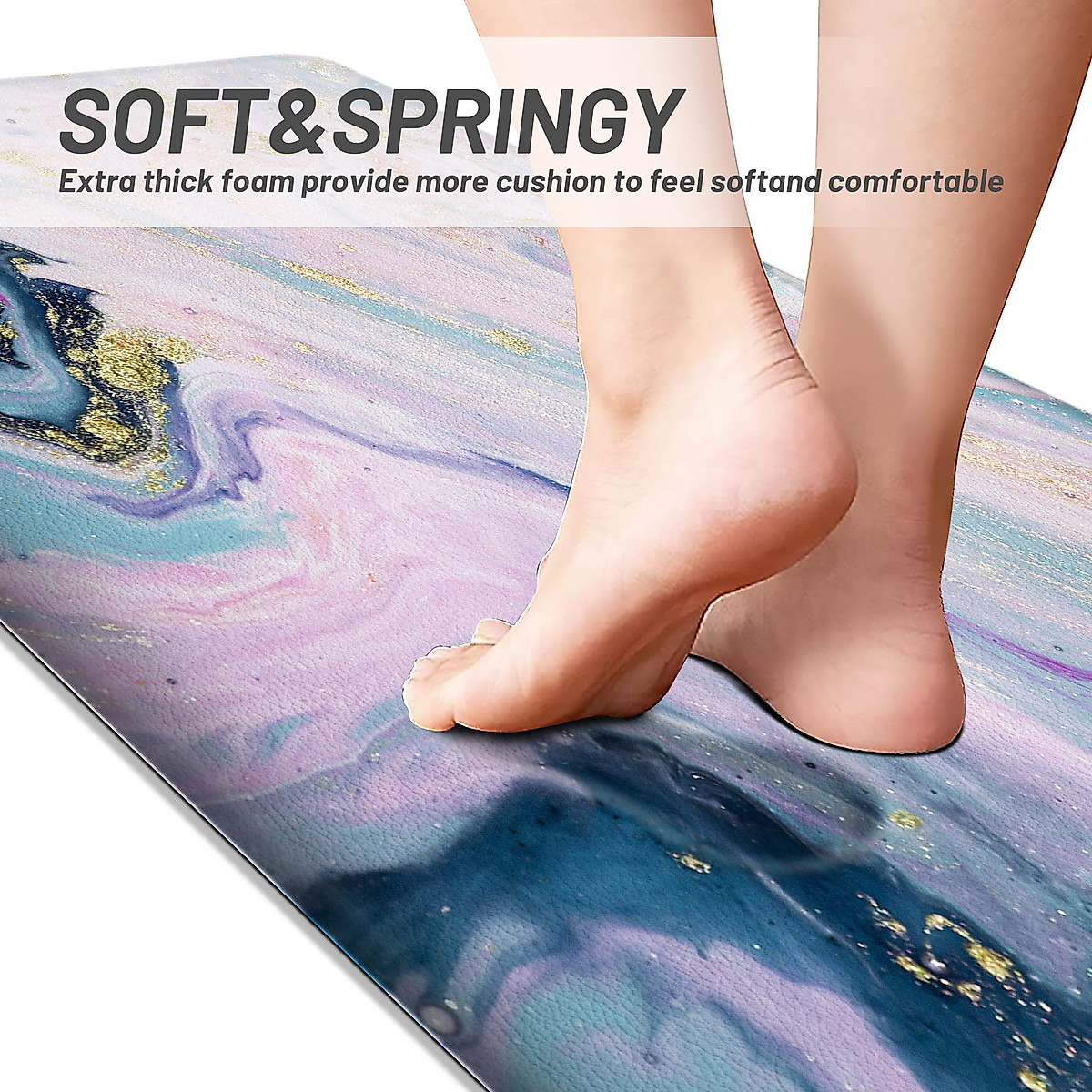 FYATHM Marble Blue Pink Kitchen Mats for Floor Anti Fatigue Mats for Kitchen Floor Kitchen Rugs Abstract Art Decorative Cushioned Non Slip Waterproof Mats in Front of Sink for Office Bedroom Laundry