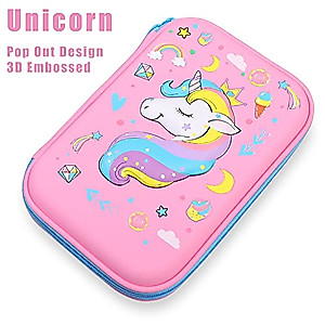 SOOCUTE Crown Unicorn Gifts for Girls - Cute Big Size Hardtop Pencil Case with Compartment - Kids School Supply Organizer Stationery Box Zipper Pouch (Light Pink)
