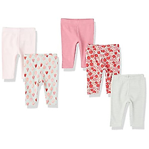 Amazon Essentials Baby Girls' Leggings, Pack of 5, Light Pink/Mint Green Berry/Pink/Floral/Stripe, 0-3 Months