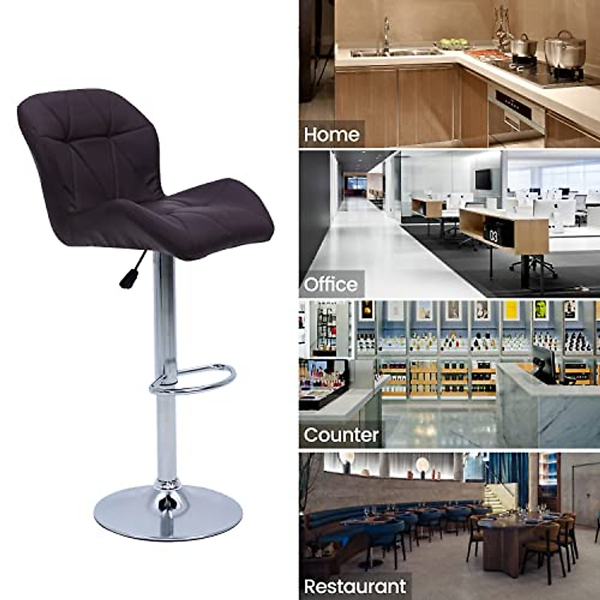 Puluomis Set of 2 Brown Shell Shaped Bar Stools Modern Gas-Lift Adjustable Swivel Leather Chair with Back, Chrome Base Counter Barstools, Large