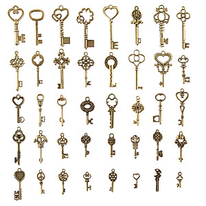 CHuangQi 40PCS Antique Bronze Vintage Skeleton Keys Charm Set, Steampunk Key DIY Handmade Accessories, Jewelry Making Supplies Wedding Favors