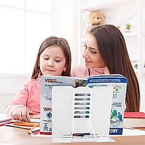Honagu Book Stand Metal Desk Book Holder, Book Holders for Reading Hands Free, Adjustable Cookbook Documents Holder, Portable Bookstand for Music Books, Textbook, Recipe,Tablet, Ipad (White)