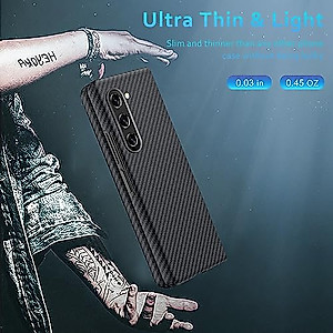 for Samsung Galaxy Z Fold 5 Carbon Fiber Case 7.6" 5G, Slim and Thin Aramid Protective Cover 0.03in 0.4oz, Lightweight, Anti-Scratch Protector, Supports Wireless Charging, Black