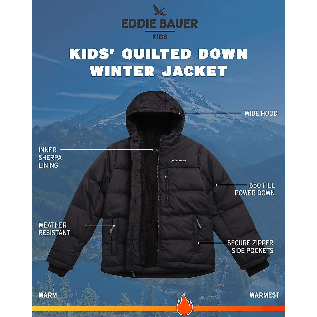 Eddie Bauer Boys' Winter Jacket - Heavyweight Quilted Down Jacket - Insulated Hooded Outerwear Coat for Boys (5-16), Size 14, Black
