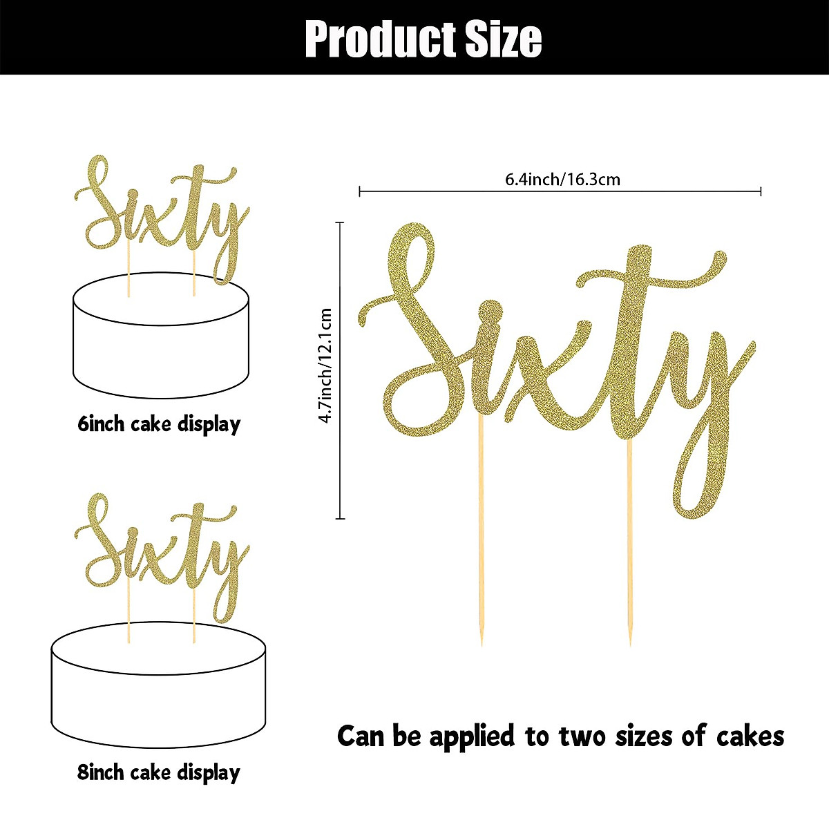 Gold Glitter 60th Birthday Cake Topper, Sixty Birthday Cake Topper for Celebrating Sixty Years Old Anniversary/Birthday Party Decorations (6 inch)