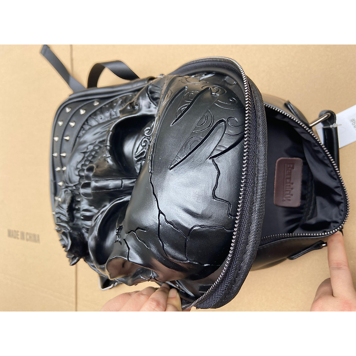 Berchirly 3D Skull Pu Leather Backpacks Women Small School College Bookbag Backpack Black