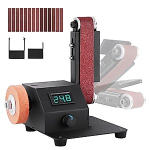 Mini Electric Belt Sander DIY 1.2x15in Electric Belt Sander for Knife Making Knife Sharpening Belt Sander Adjustable Speed with 15PCS Abrasive Belt for Wood Metal Knife Leather