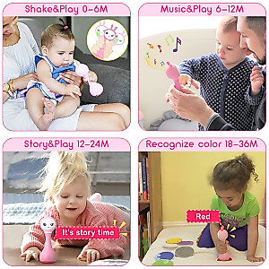 Alilo Baby Rattle Toy with Book,Early Education Learning Toys,Electronic Rattle with Music Light and Funny Sounds,Christmas Birthday Gifts Toys for 6-12 Months Newborn Boys Girls Toddlers Kids(Pink)
