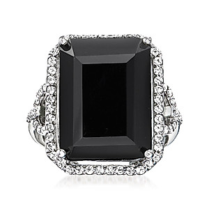 Ross-Simons Onyx and .90 ct. t.w. White Topaz Ring in Sterling Silver. Size 8