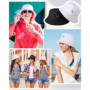 Xtinmee 36 Pcs Bucket Hats Bulk for Men Women White and Black Bucket Hats Unisex Summer Outdoor Travel Sun Hat Smiling Face Cute Cotton Cap Beach Fishing Hat for Teens Boys Fisherman