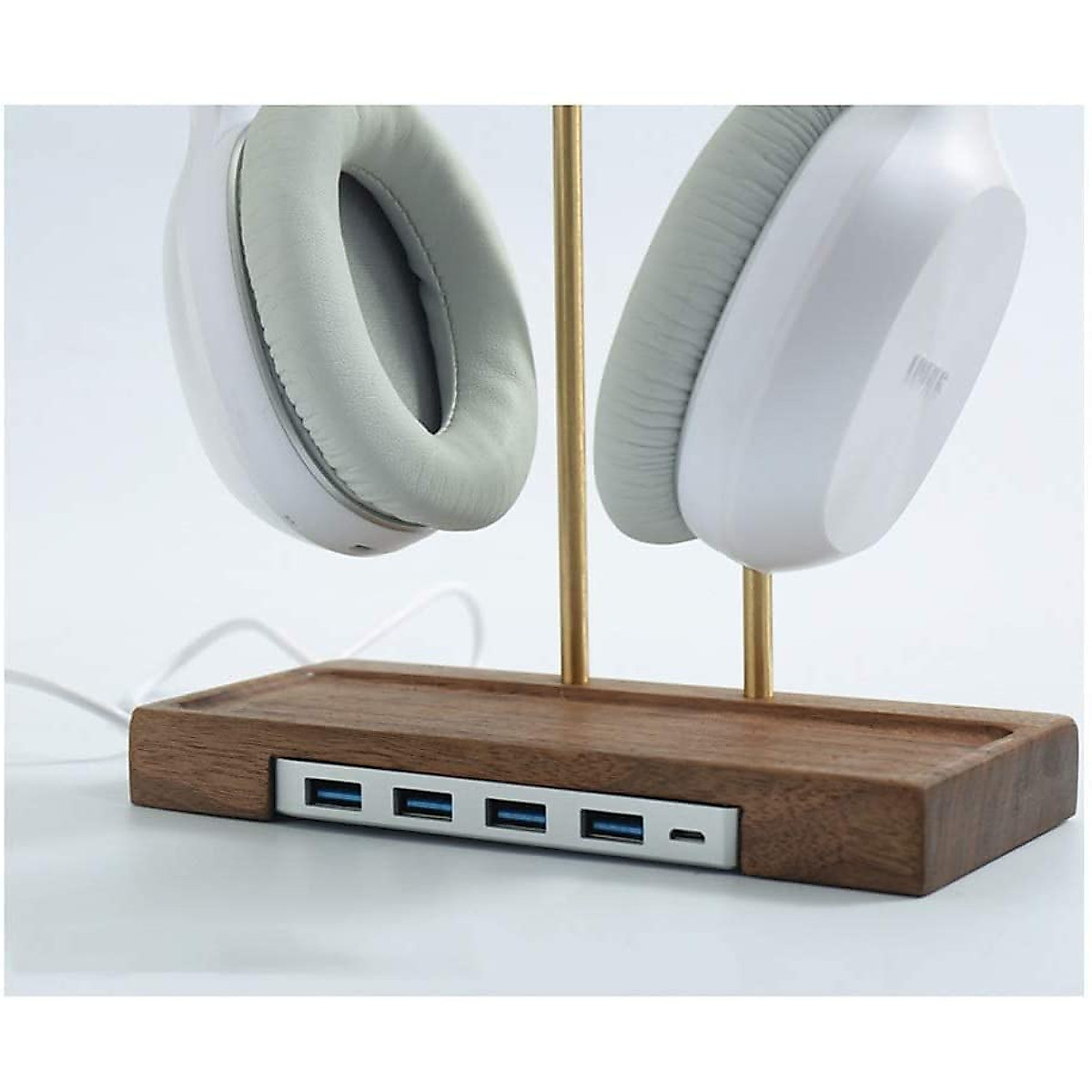 ANIIC Headset Stand Wooden Headphone Stand Brass Creative Black Walnut Headphone Shelf Bracket Headset Headphone Holder Earphone Rack Headphone Stand ( Color : B- with USB )