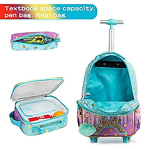 Jasminestar Rolling Backpack 18 inch Wheeled Kids Backpack with Insulated Lunch Bag and Pencil Case for Boys and Girls