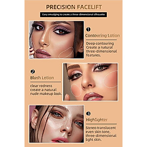 3 Pcs Liquid Contour Beauty Wand Set, Contour & Blush & Highlighter Stick with Cushion Applicator， Attached Easy to Blend, Long Lasting & Smooth Natural Matte Finish (01#02#04)