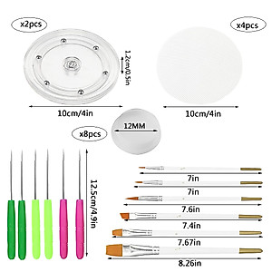Cookie Decorating Kit Supplies Including 2 Acrylic Cookie Turntable 6 Cookie Scribe Needle 4 Silicone Mesh Mats 6 Cookie Decoration Brushes 8 Rubber Feet Bumpers (Style 1 26 PCS)