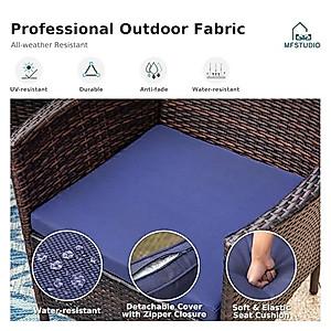 MFSTUDIO Patio PE Rattan Chairs Set of 2, Outdoor Patio Wicker Chairs - Metal Frame, Waterproof Cushions and Removable Covers, 350lbs