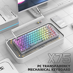 ATTACK SHARK X75 Hotswap Mechanical Gaming Keyboard with USB C Coiled Cable,TKL Tactile Switch,RGB LED,Gasket Mounted,Custom OSA Profile Clear Keycaps for PS4 PS5 Xbox Mac PC Gamer(White,Outemu)