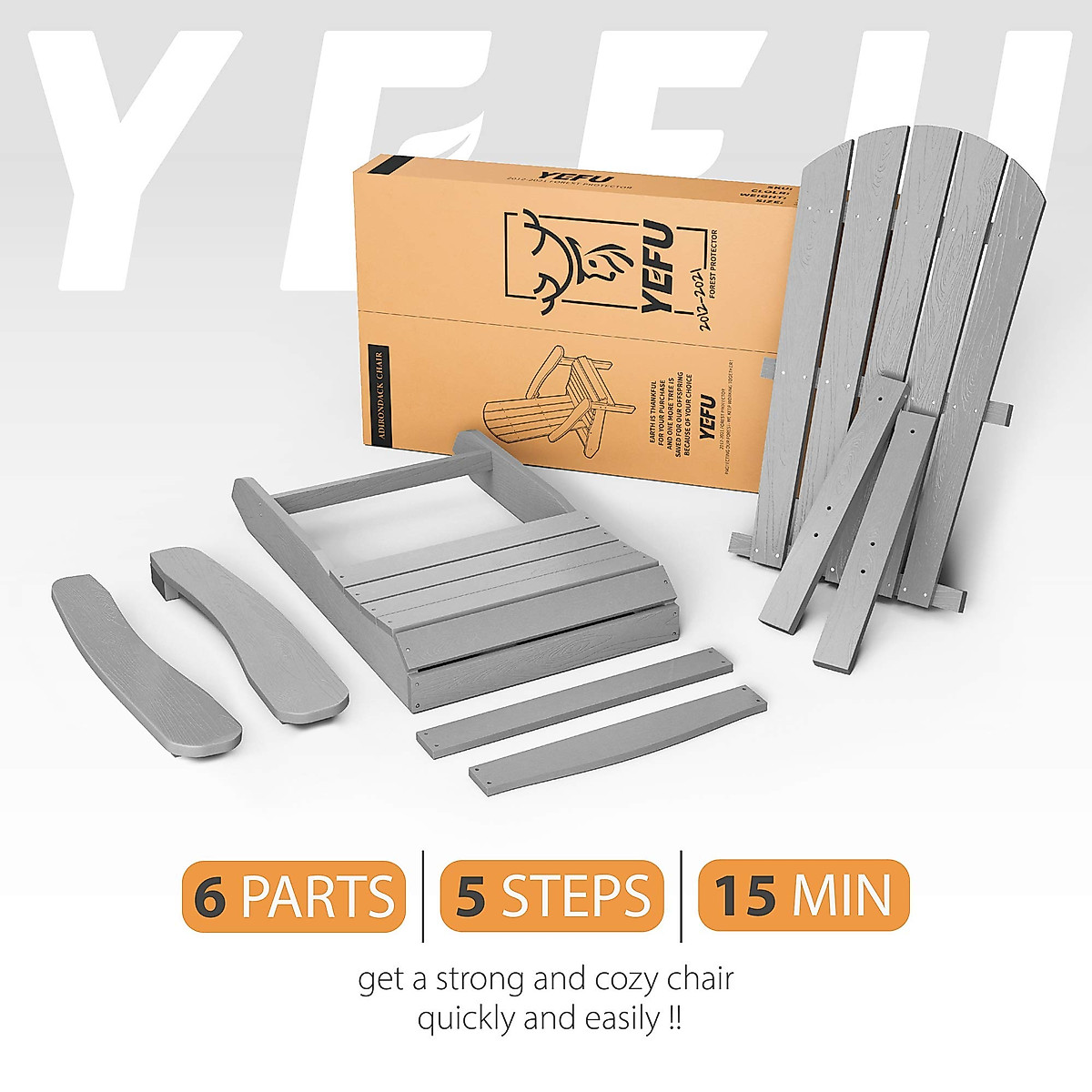 YEFU Adirondack Chair Plastic Weather Resistant, Patio Chairs, Widely Used in Outdoor, Fire Pit, Outside, Garden, Campfire Chairs (Grey)