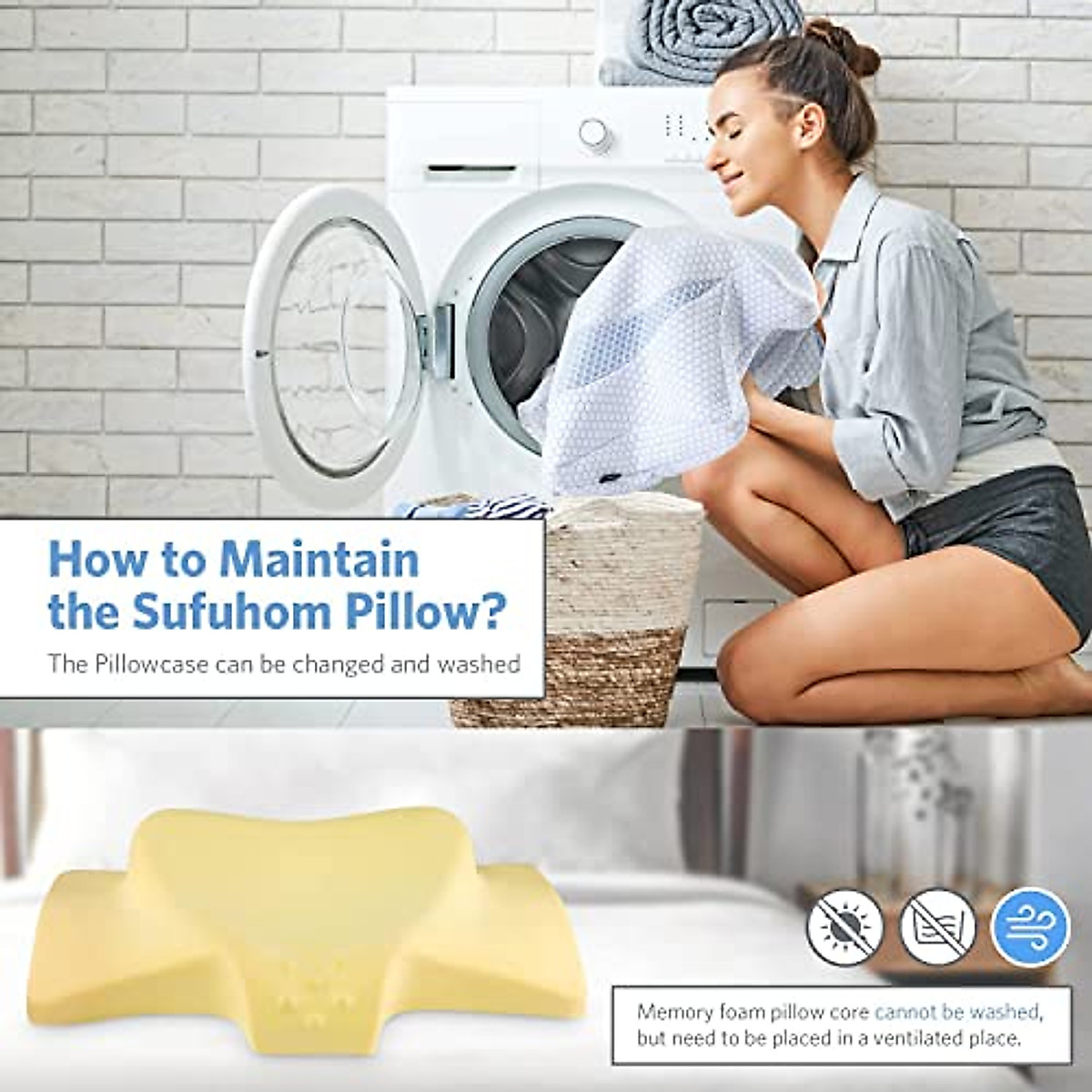 Sufuhom CertiPUR-US Contour Memory Foam Pillow, Cervical Neck Support Pillows for Head Neck Pain Relief, Ergonomic Sleeping Orthopedic Pillow for Side, Back, Stomach Sleepers, Standard 100 by Oeko-TEX