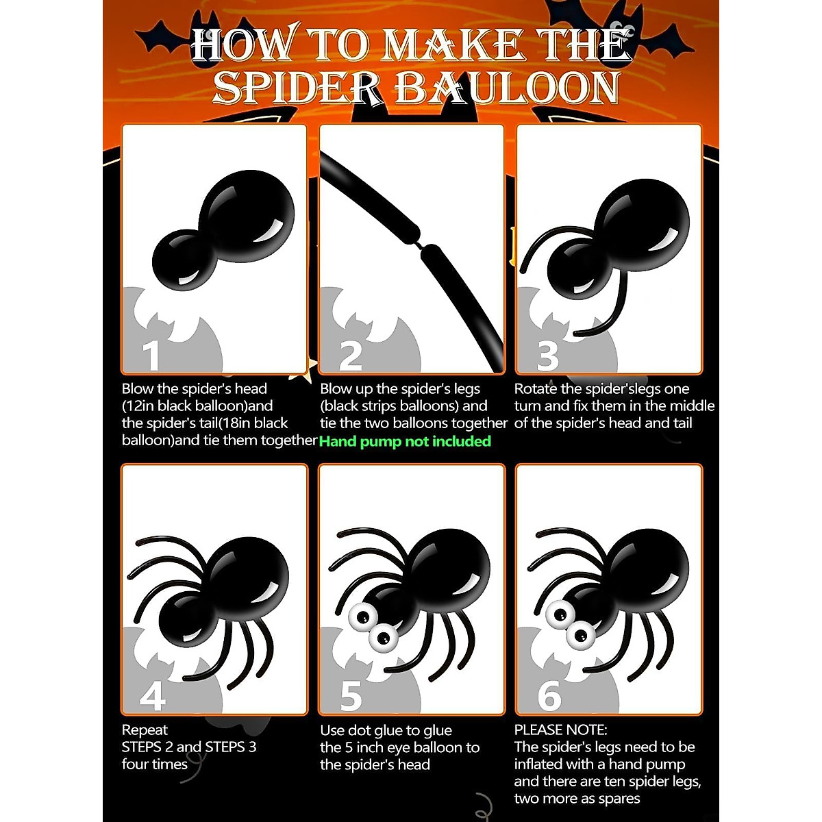 187Pcs Halloween Balloons Arch Garland Kit, 12 Inches Black Orange Purple Halloween Balloons Ghost Eyes House Spider Web Bat Decorations Inflatable Foil Balloon, Indoor Outdoor Halloween Decor Party