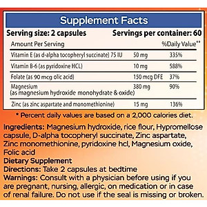 Magnesium Zinc & Vitamins B6, B9, Folic Acid – High Absorption for Immune Support, Muscle Recovery, Easy on Stomach, 120 Capsules