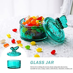 kanpura Green Embossed Glass Jar with Lid,Crystal Glass Candy Dish,Candy Jars Jewelry Box for Wedding Party Buffet, 3.5 oz