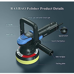 RAYBAO Polisher Novice Friendly, 6inch Car Buffer Polisher 6 Speeds & 2000-6400OPM Dual Action Orbital Polisher More Secure for Car Detailing, Random Polisher Kit for Car Polishing Waxing