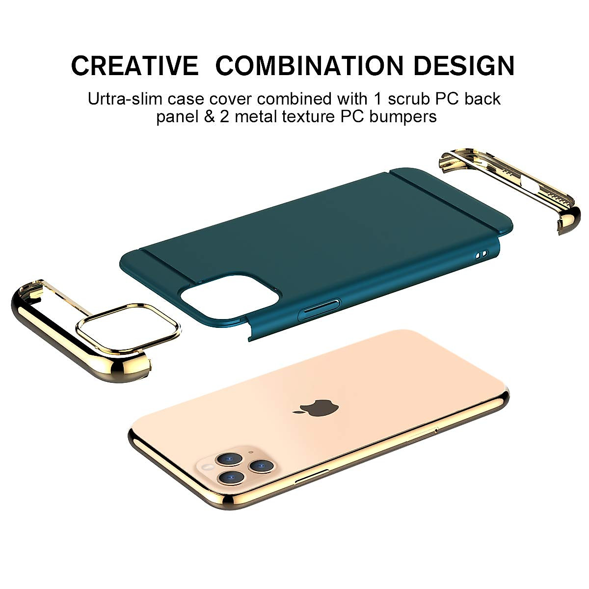 RORSOU iPhone 11 Pro Max Case, 3 in 1 Ultra Thin and Slim Hard Case Coated Non Slip Matte Surface with Electroplate Frame for Apple iPhone 11 Pro Max (6.5")(2019) - Dark Green