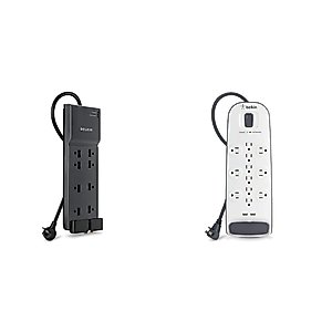 Belkin 8-Outlet Home and Office Surge Protector, 12ft Cord, Black & USB Power Strip Surge Protector - 12 AC Multiple Outlets & 2 USB Ports - 6 ft Long Flat Plug Extension Cord White (3,996 Joules)