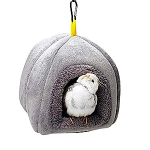 Extra Warm Bird Nest House Parrot Hanging Hammock for Cages，Winter Bird Shed Hut Soft Snuggle Cave Tent Cozy Hideaway，Pet Plush Sleeping Bed for Hamster Parakeet Cockatiel Conure Lovebird (Grey)
