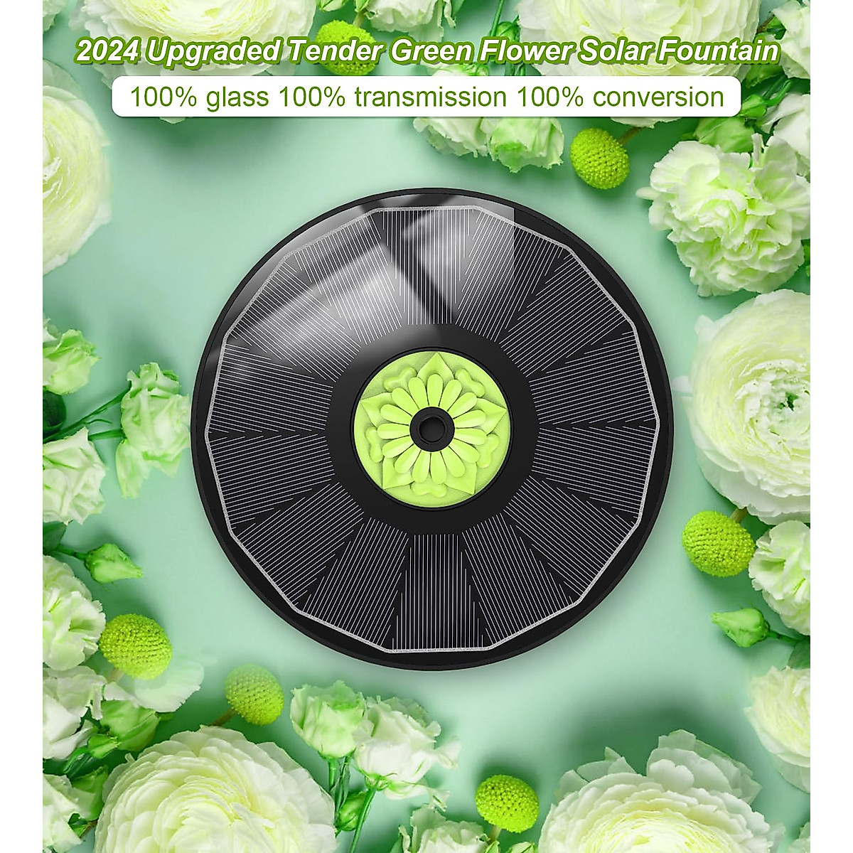 SZMP Solar Fountain 3.5W Bird Bath Fountains with Tender Green Flower 2024 Upgraded 100% Glass Panel, Solar Fountain Pump with 7 Nozzles, Solar Water Fountain for Hummingbirds, Garden, Pond (Black)