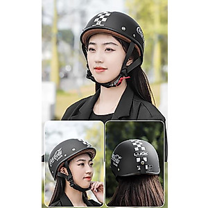 YMKJGZS Motorcycle Half Helmet Buckle DOT Approved with Retractable Inner Release Half Face Cycling Helmets German Motorcycle Half Helmet Small and Light Skull Capfor Men Women Adult (F,XL)