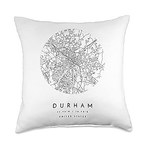 Durham North Carolina Skyline Travel souvenir Durham North Carolina Coordinates map Hometown Throw Pillow, 18x18, Multicolor