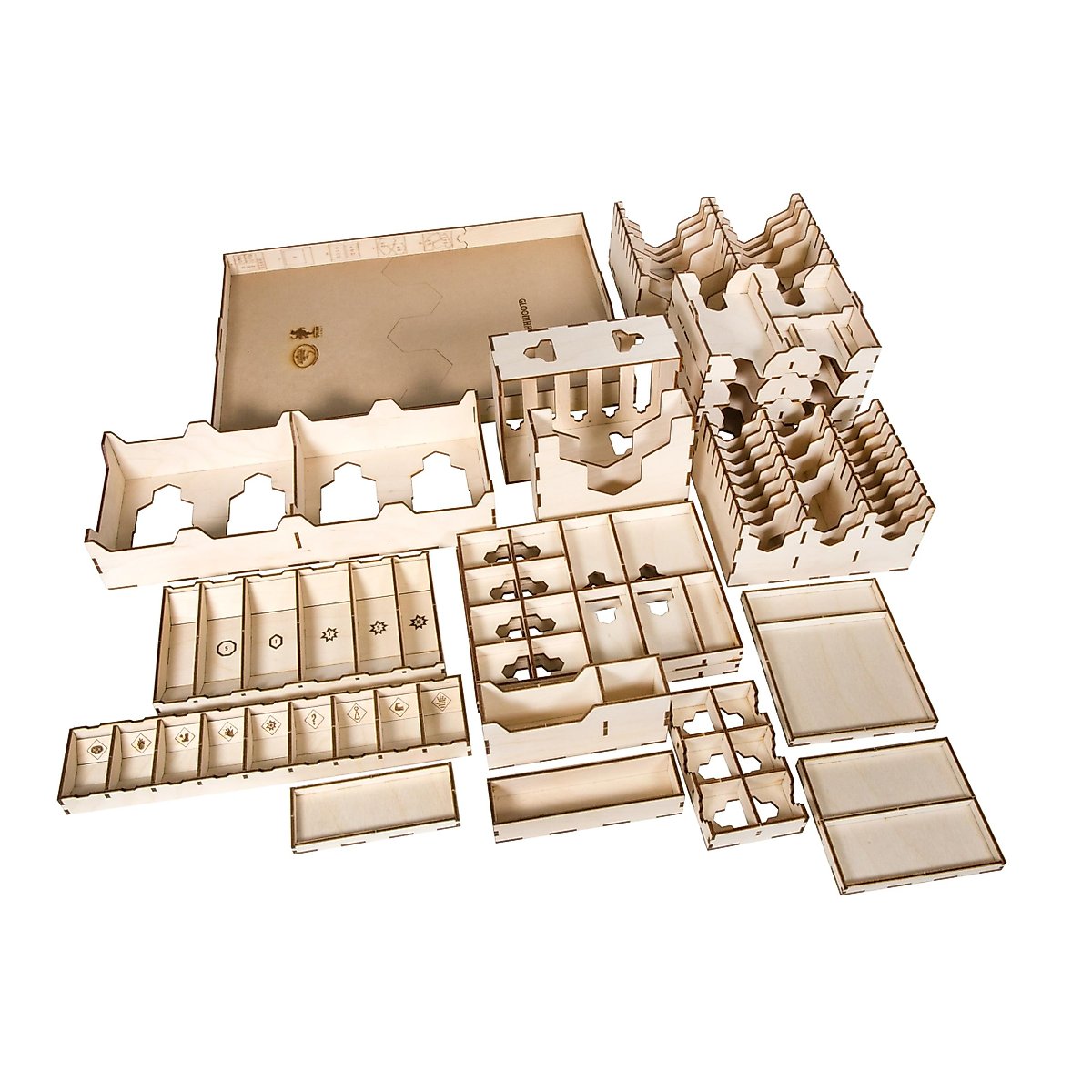 The Broken Token Game Organizer Compatible with Gloomhaven - Wooden Game Organizing Box with Multiple Trays and Dividers