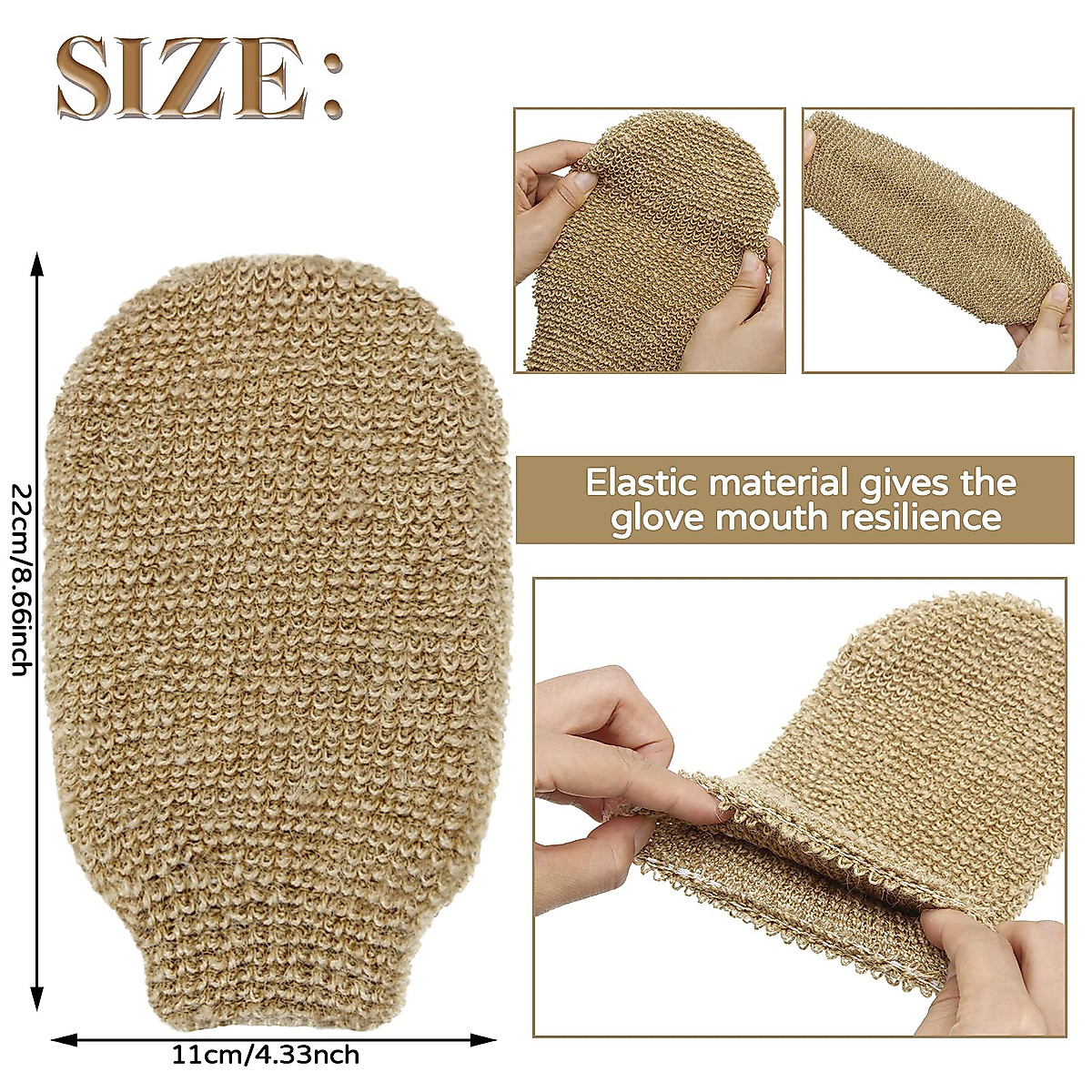 4 Pieces Bath Mitt Loofah Shower Gloves Natural Exfoliating Hemp Scrubbing Mitt Bath Sponge Shower for Women Men Scrubber Machine Washable Double Sided Available