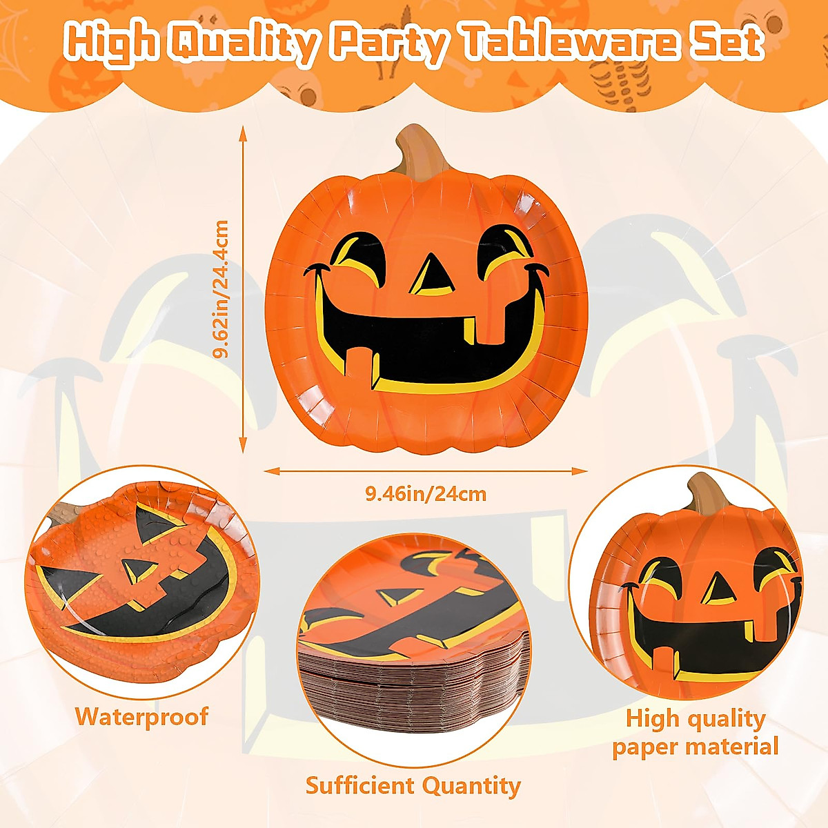 XIENBLOC 48Pcs Halloween Party Plates Halloween Party Supplies Paper Pumpkin Shape Dinner Plates Disposable Halloween Birthday Party Supplies for Kids