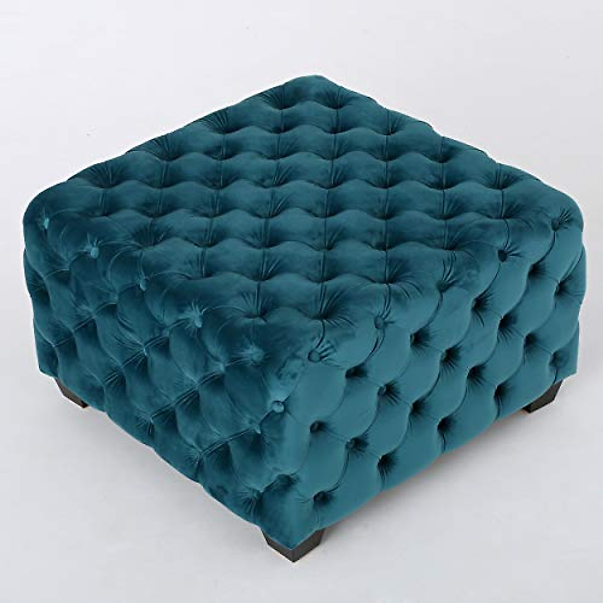 Great Deal Furniture Provence Modern Glam Button Tufted Velvet Ottoman, Dark Teal and Dark Brown