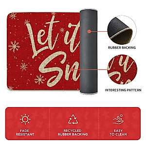 Artoid Mode Red Let It Snow Snowflake Snowman Winter Kitchen Mats Set of 2, Christmas Decor Low-Profile Kitchen Rugs for Floor - 17x29 and 17x47 Inch