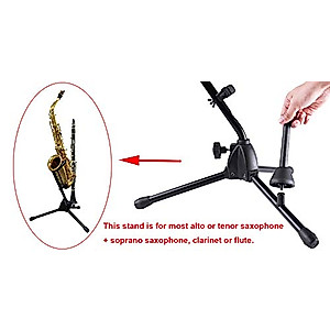 Rayzm Alto/Tenor Saxophone Stand with Detachable Flute/Clarinet Holder, Adjustable Portable Stand for Alto Saxophone, Tenor Saxophone, Clarinet & Flute. Folding Legs, Easy to Assemble and Disassemble.