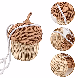 Kids Miniature Easter Baskets Mini Pine Cone Rattan Straw Handbags: Handwoven Women Summer Retro Straw Tote Bag Shoulder Bag Crossbody Bag Round Handle Beach Handbags Tiny Basket Tiny Basket
