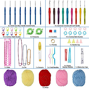 67 Pcs Crochet Hook Set with Case Globalstore Crochet Kit with Yarn, Ergonomic Crochet Kits Include 5 Roll Yarn, Knitting Needles and Other Supplies, Full Crochet Starter Kit for Beginners Adults