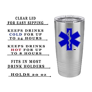 Rogue River Tactical EMT EMS Star of Life 20 Oz. Travel Tumbler Mug Cup w/Lid Paramedic (Silver)