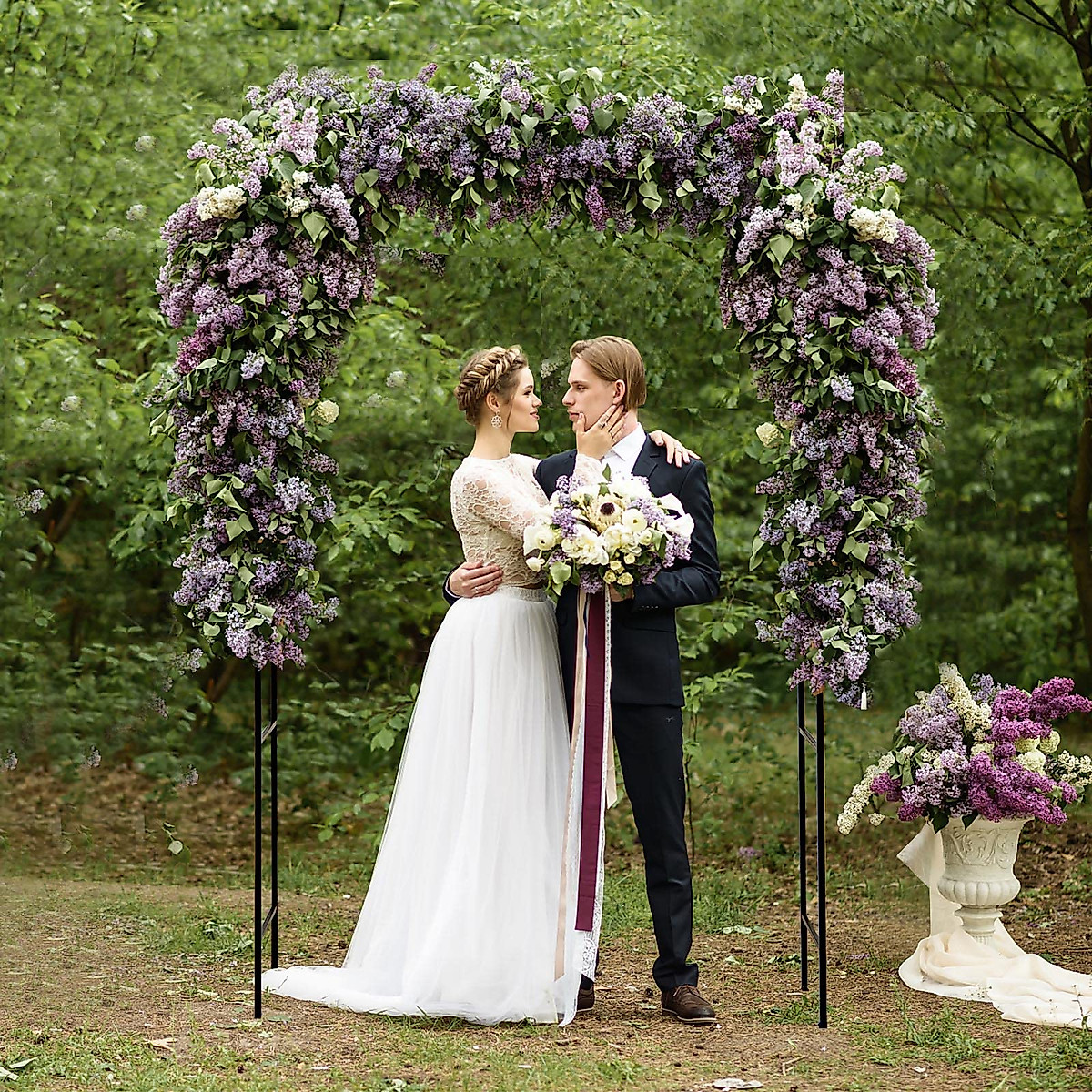 Giantex Garden Arch Trellis, 7.5FT High x 4.6FT Wide, Metal Garden Arbor Rose Arch for Climbing Plants, Wedding Archway with Stakes, Outdoor Trellises Pergola for Lawn Bridal Party Decoration